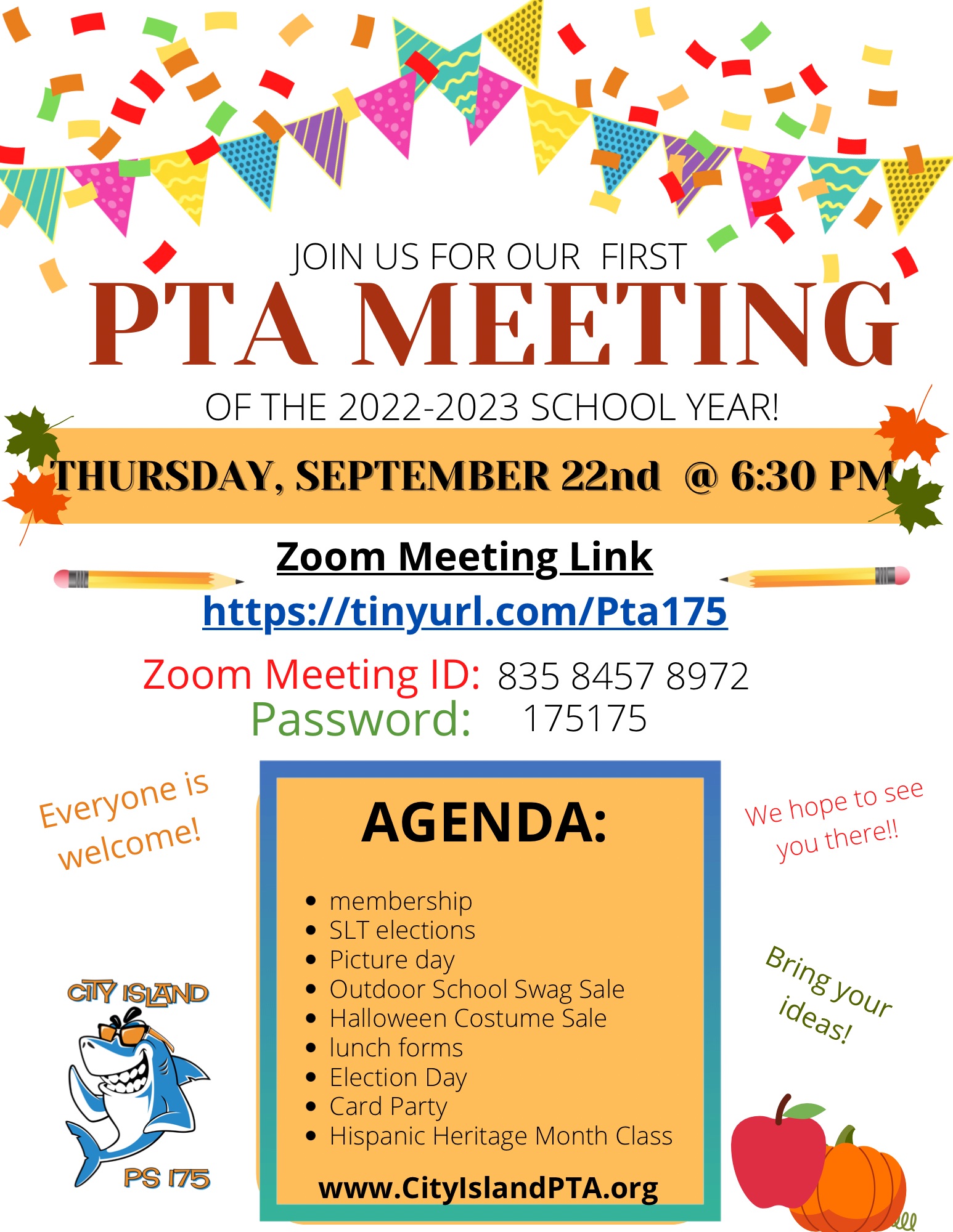 September PTA meeting – City Island School – PS 175 PTA
