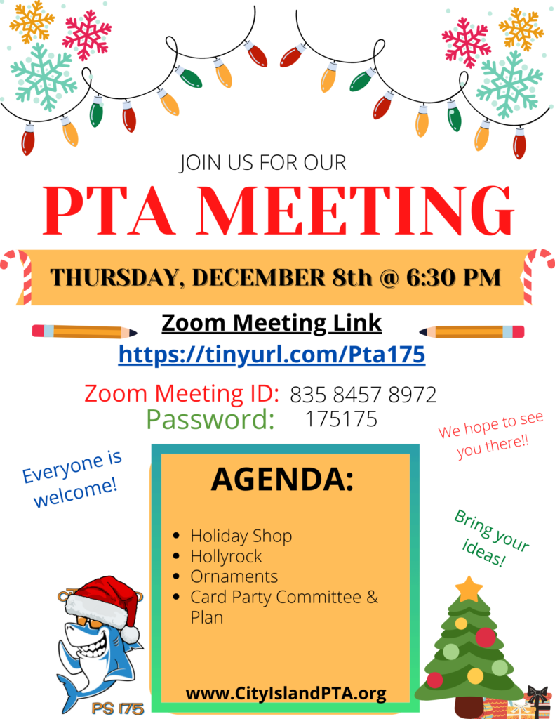 December PTA Meeting – City Island School – PS 175 PTA